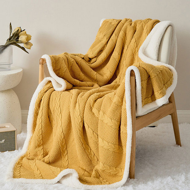 Cable Knit Cotton Winter Throw Warm Fluffy Blankets in Grapefruit Pink ...