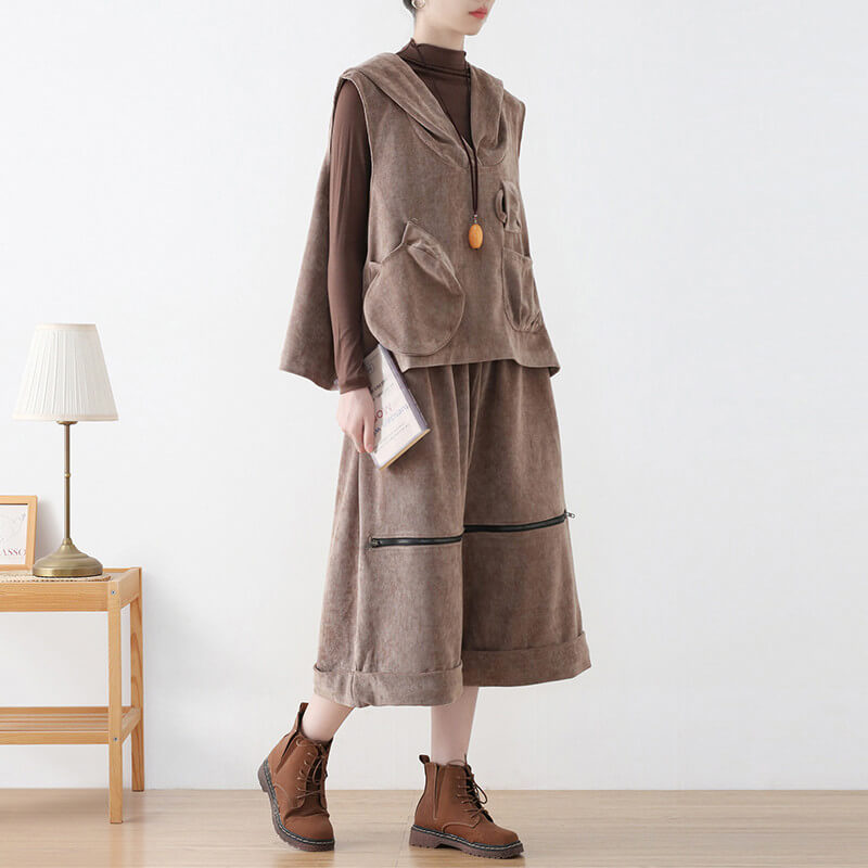 Loose-Fit Hooded Designer Vest with Wide Leg Cropped Pants in Top and ...