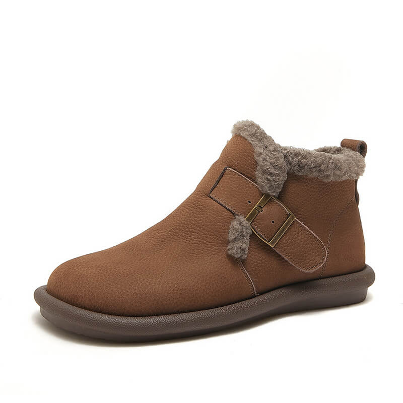 Winter Wool Warm Snow Boots Genuine Leather Buckle Booties in Gray ...