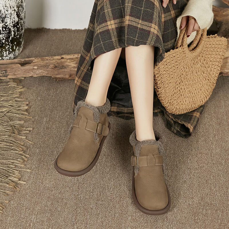 Winter Wool Warm Snow Boots Genuine Leather Buckle Booties in Gray ...