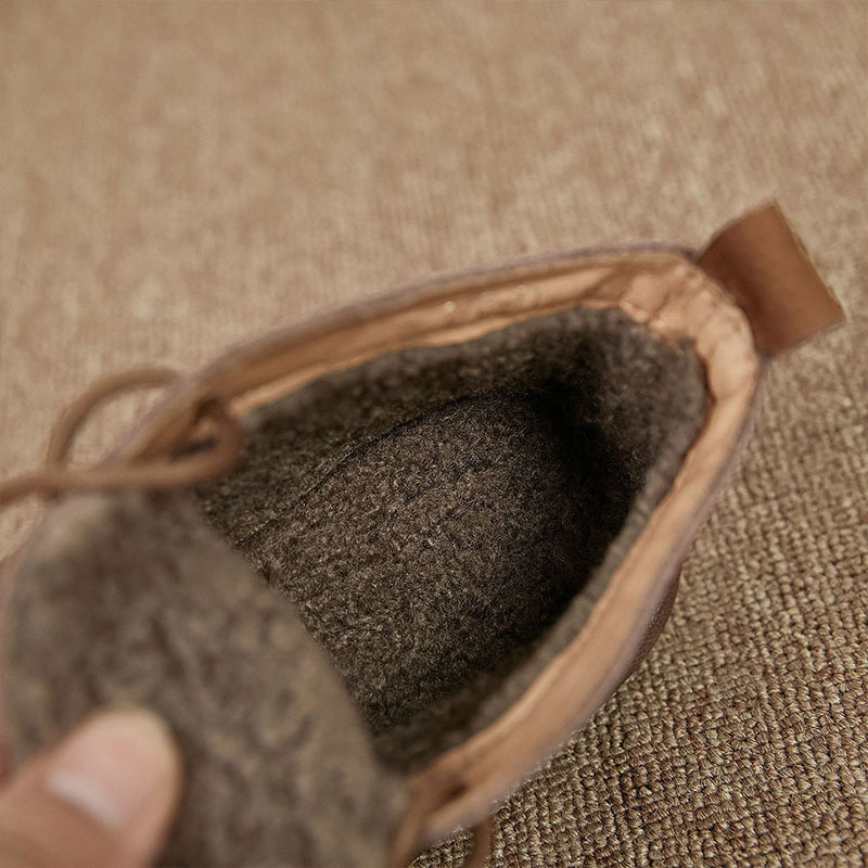 Preppy Style Tied Short Boots Plush Lining Classic Handmade Boots in ...