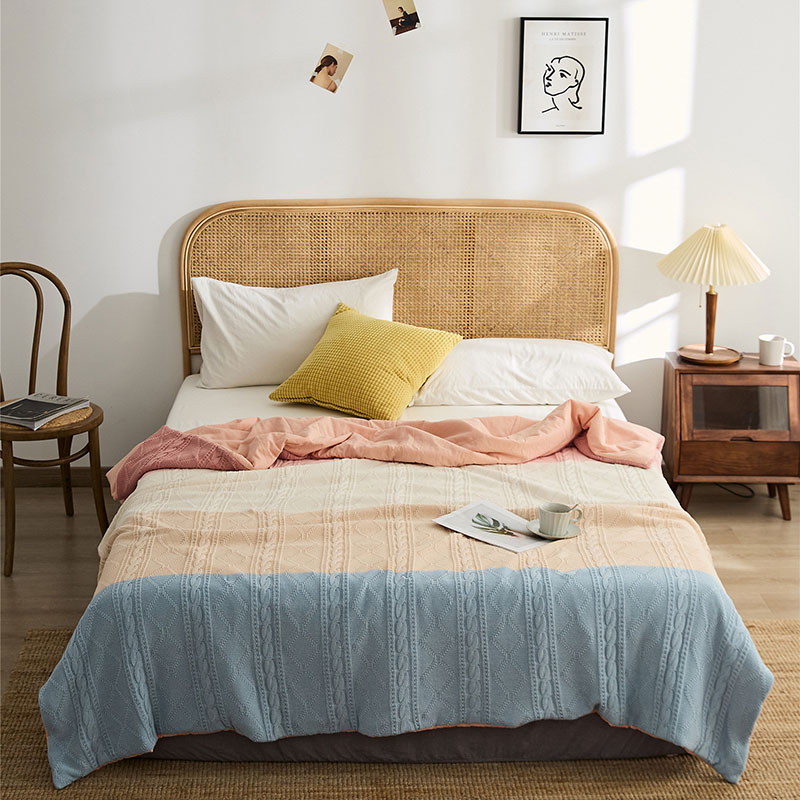 Multi Colored Cable Knit Comforter Modern Quilted Blanket in Cyan Pink ...