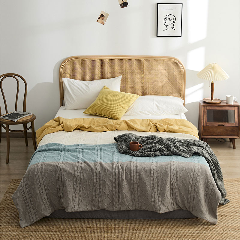 Multi Colored Cable Knit Comforter Modern Quilted Blanket in Cyan Pink ...