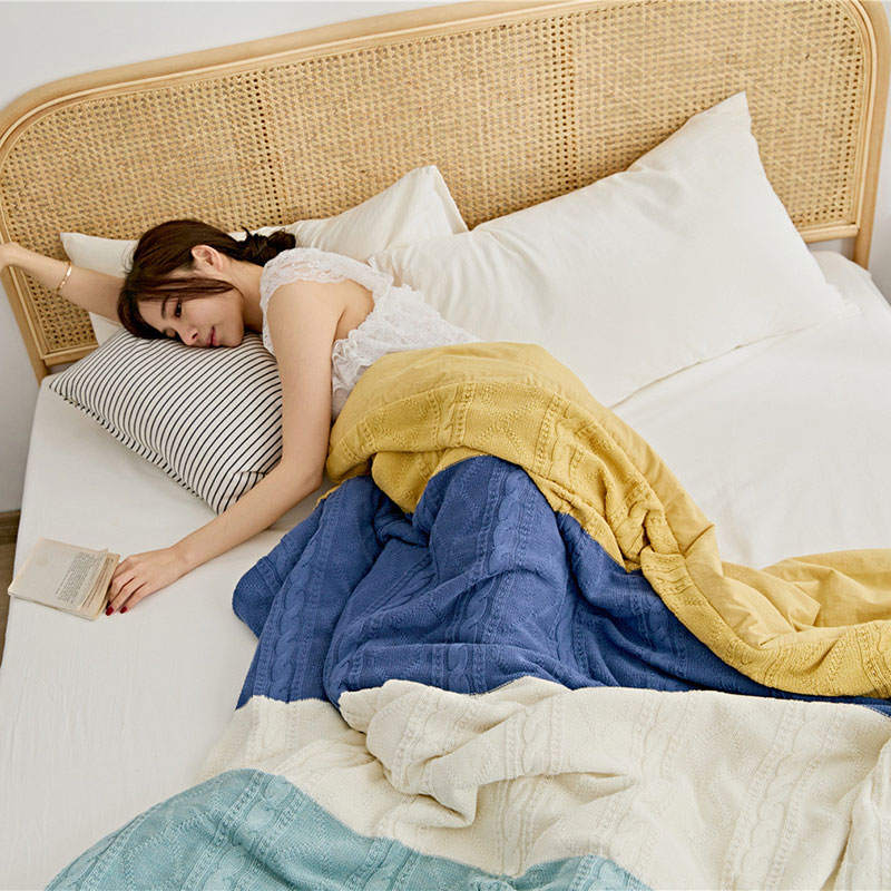 Multi Colored Cable Knit Comforter Modern Quilted Blanket in Cyan Pink ...