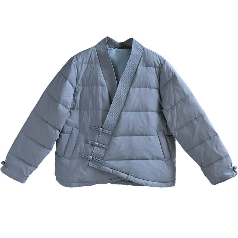 Frog Buttons Chinese Down Coat Womens Short Puffer in Azure M L ...