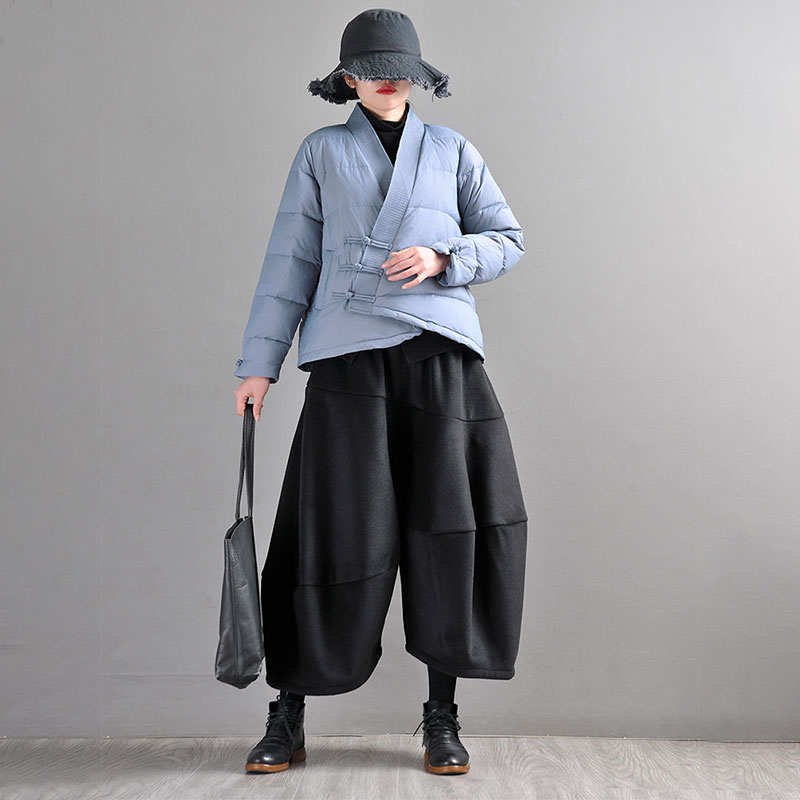 Frog Buttons Chinese Down Coat Womens Short Puffer in Azure M L ...