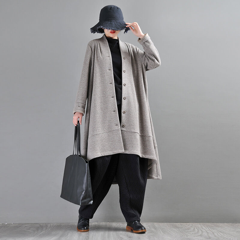 Asymmetrical Wool Designer Cardigan Plus Size Winter Coat in Dark Gray ...