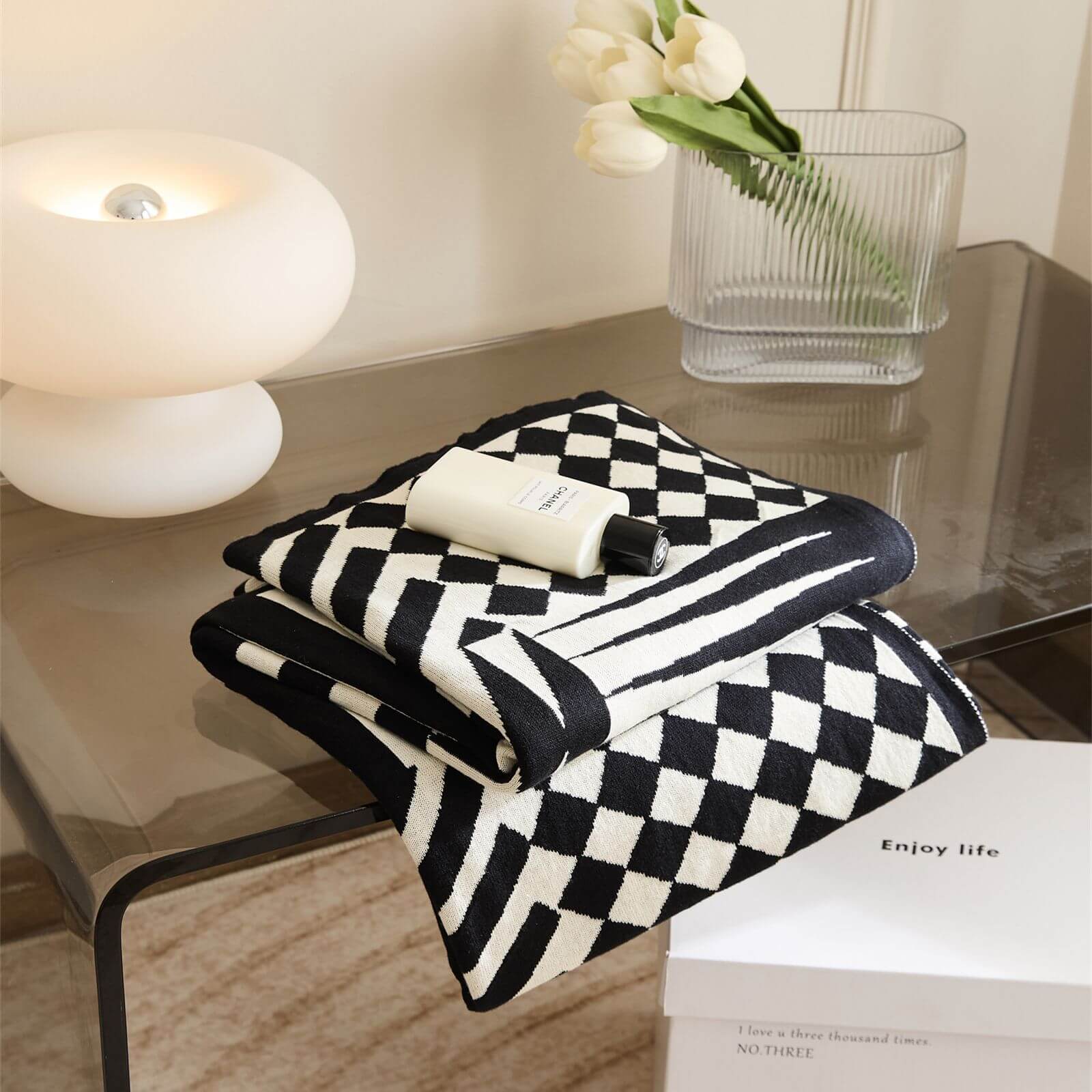 Black and White Geometric Blanket Modern Cotton Blanket in Black One ...