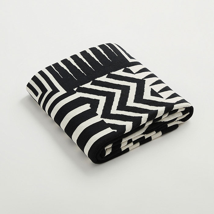 Black and White Geometric Blanket Modern Cotton Blanket in Black One ...