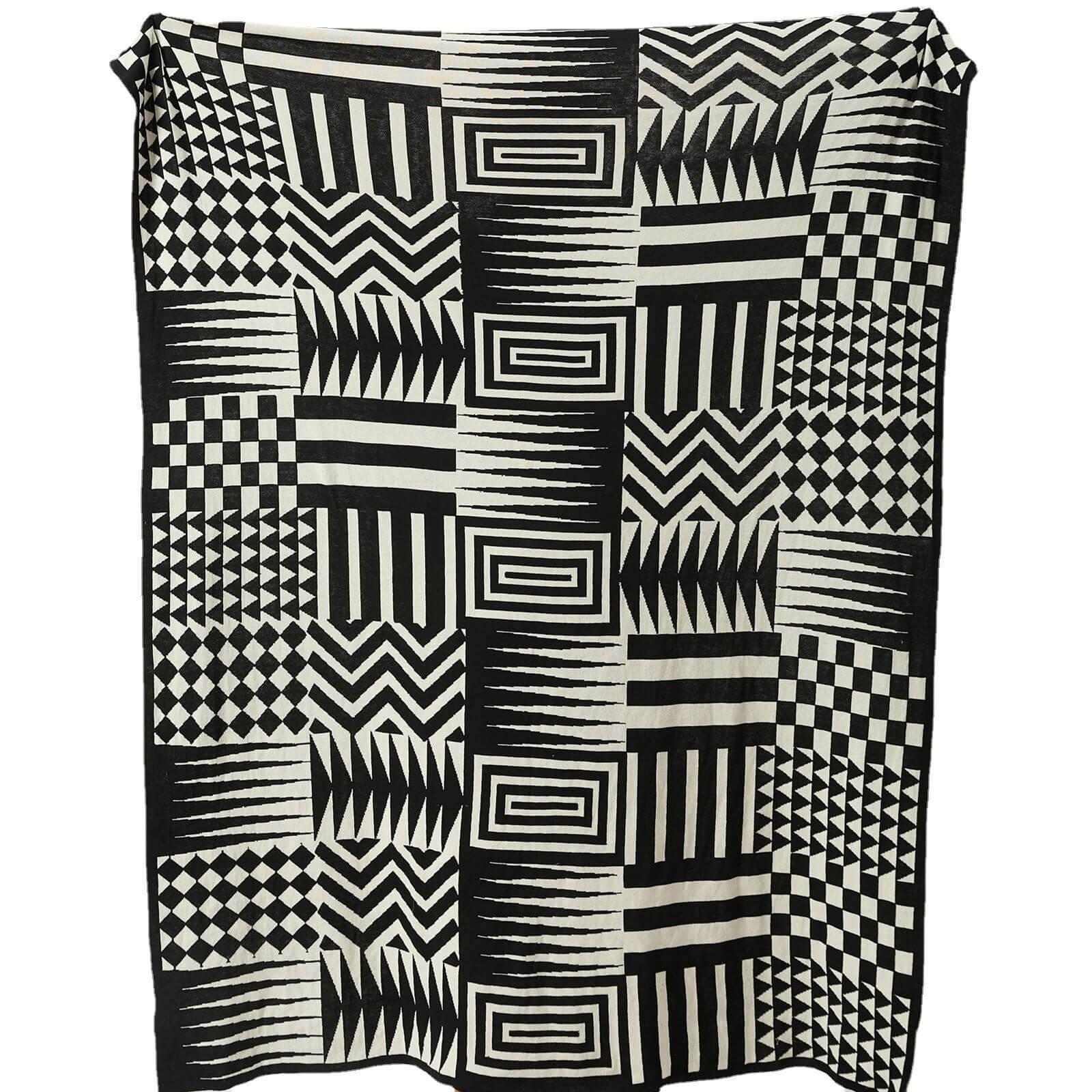 Black and White Geometric Blanket Modern Cotton Blanket in Black One ...