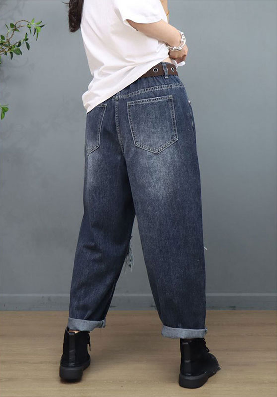 Street Chic Dotted Jeans High Rise Ripped Jeans for Women in Dark Blue Blue S M L - Morimiss.com