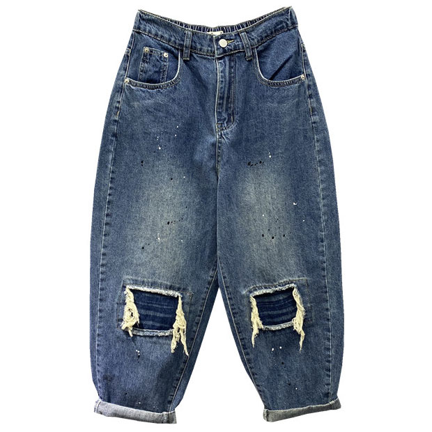 Street Chic Dotted Jeans High Rise Ripped Jeans for Women in Dark Blue ...