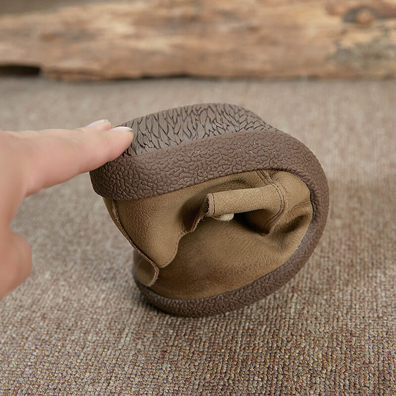 Preppy Style Tied Low Top Flats Comfy Leather Slip-On in Khaki Coffee ...