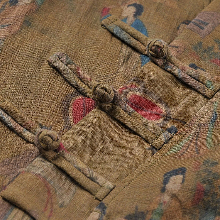 Character Painted Chinese Jacket Frog Button Designer Flax Clothing in ...