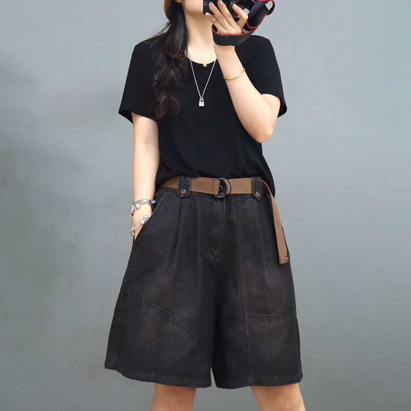 Summer Wide Leg Jorts Straight Leg Stone Wash Jean Shorts in Blue M L ...