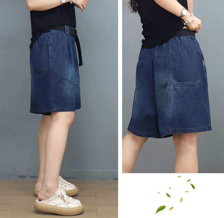 Summer Wide Leg Jorts Straight Leg Stone Wash Jean Shorts in Blue M L ...