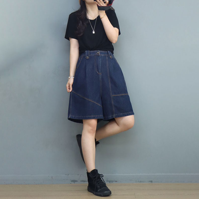 Wide Leg High Rise Jorts A-Line Denim Shorts in Blue Black One Size ...