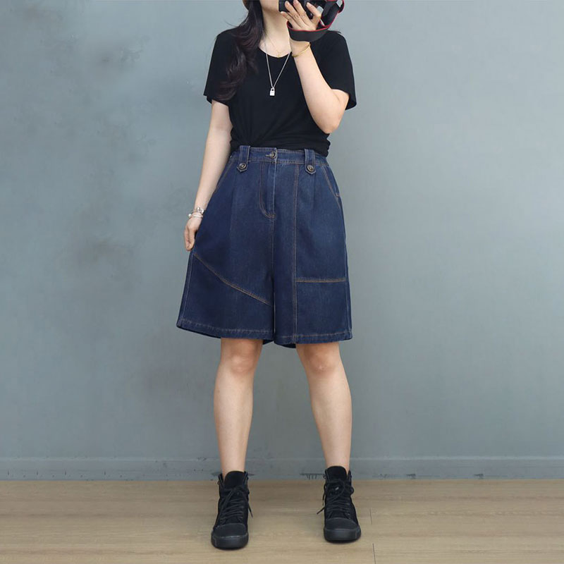 Wide Leg High Rise Jorts A-Line Denim Shorts in Blue Black One Size ...