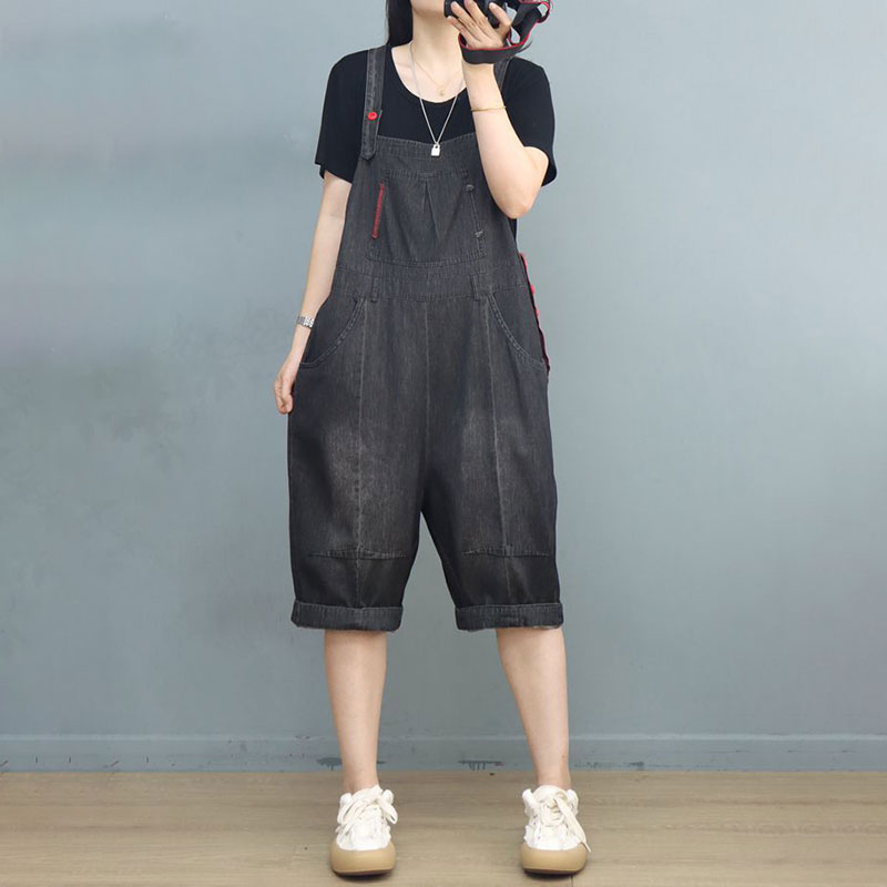 Preppy Style Light Wash Overalls Casual Cropped Bib Overalls in Light ...