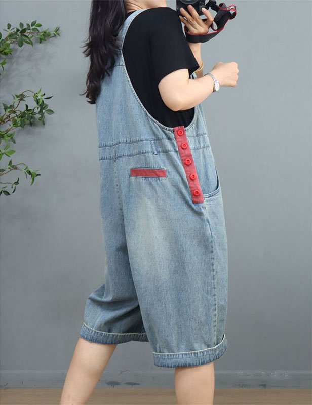 Preppy Style Light Wash Overalls Casual Cropped Bib Overalls in Light ...