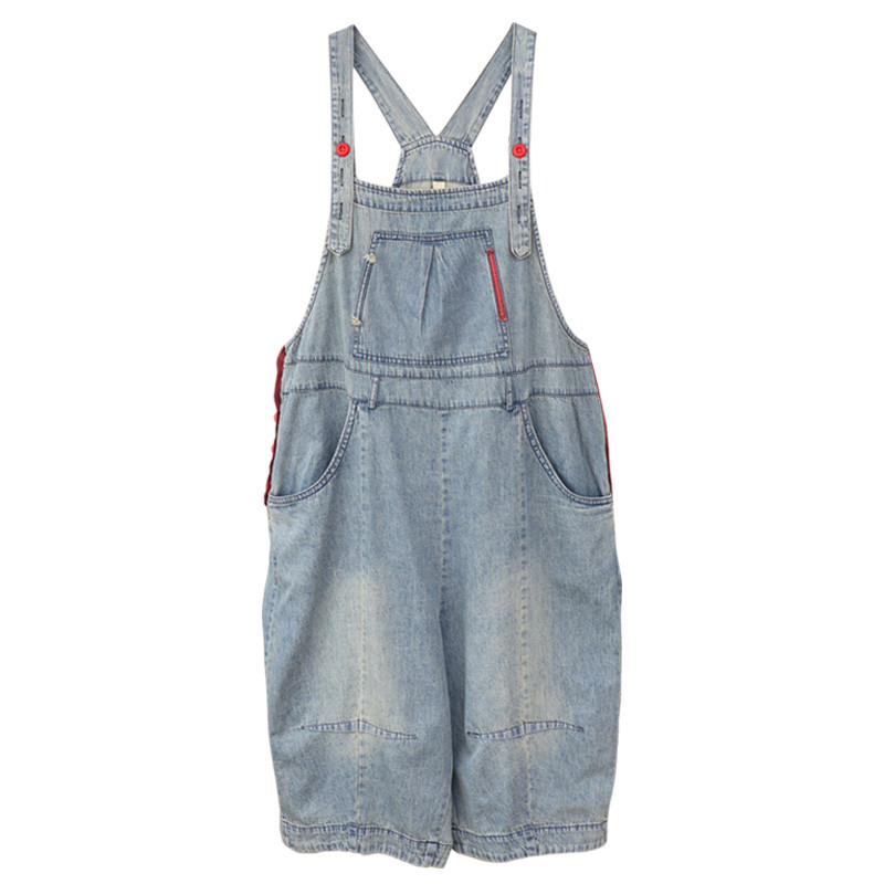 Preppy Style Light Wash Overalls Casual Cropped Bib Overalls in Light ...