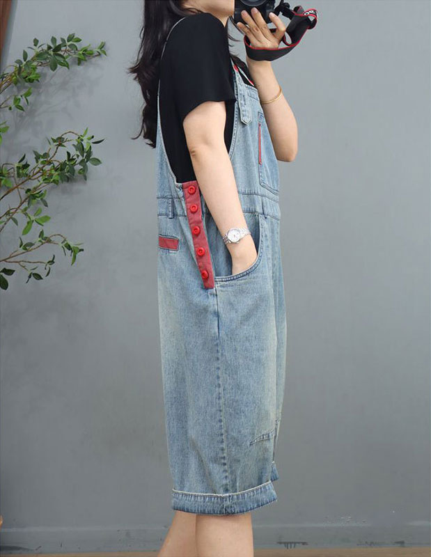 Preppy Style Light Wash Overalls Casual Cropped Bib Overalls in Light ...