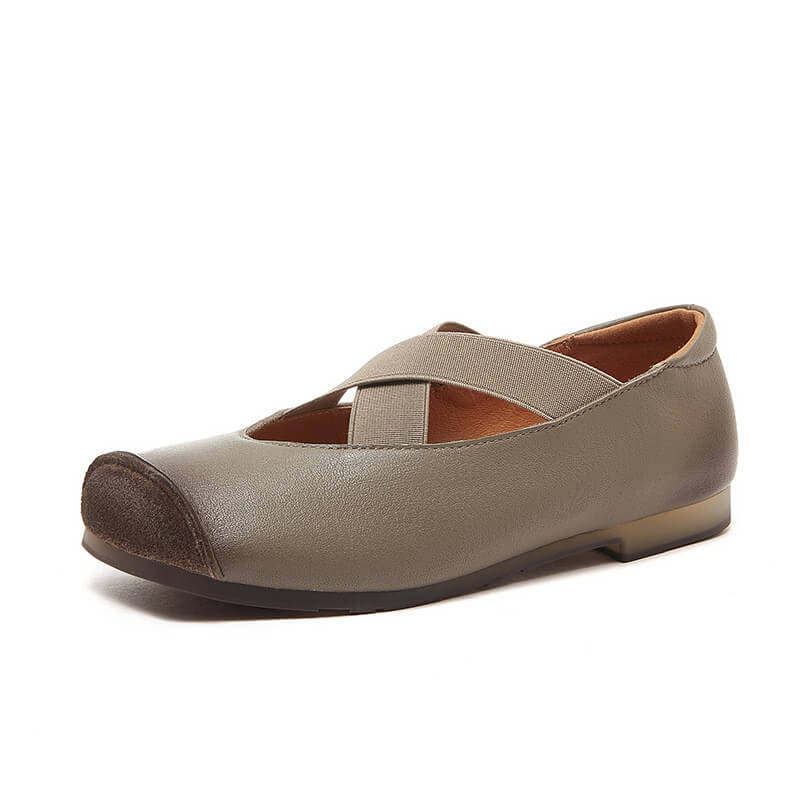 Front Cross Leather Ballet Shoes Cozy Shallow Sandals in Black Gray 35 ...