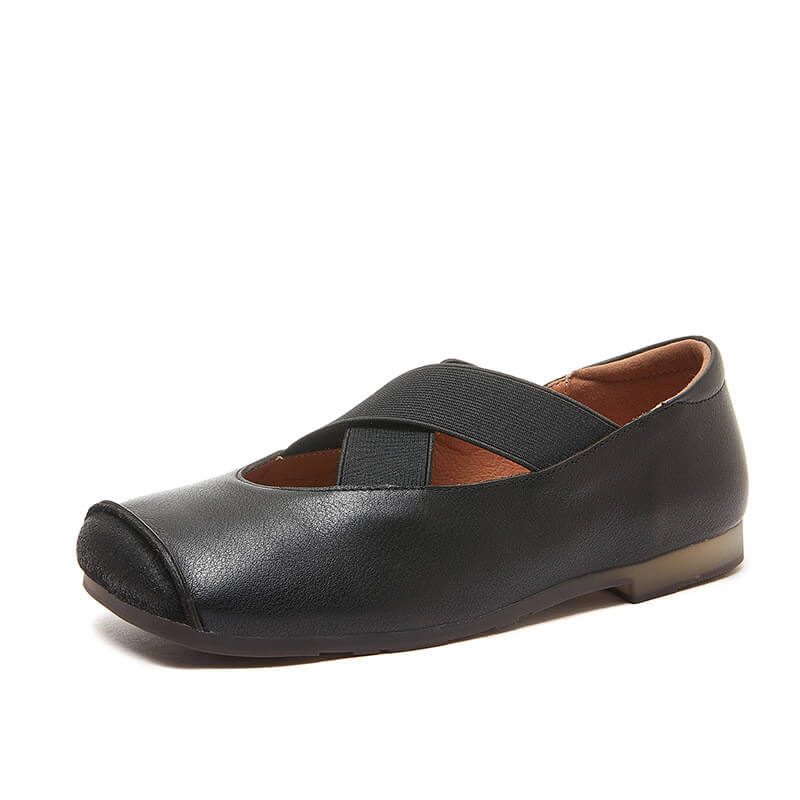 Front Cross Leather Ballet Shoes Cozy Shallow Sandals in Black Gray 35 ...