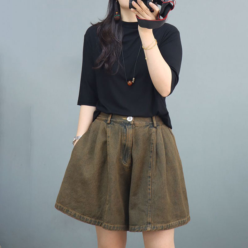 Wide Leg A-Line Jorts Color Brush Off Shorts in Coffee Green One Size ...