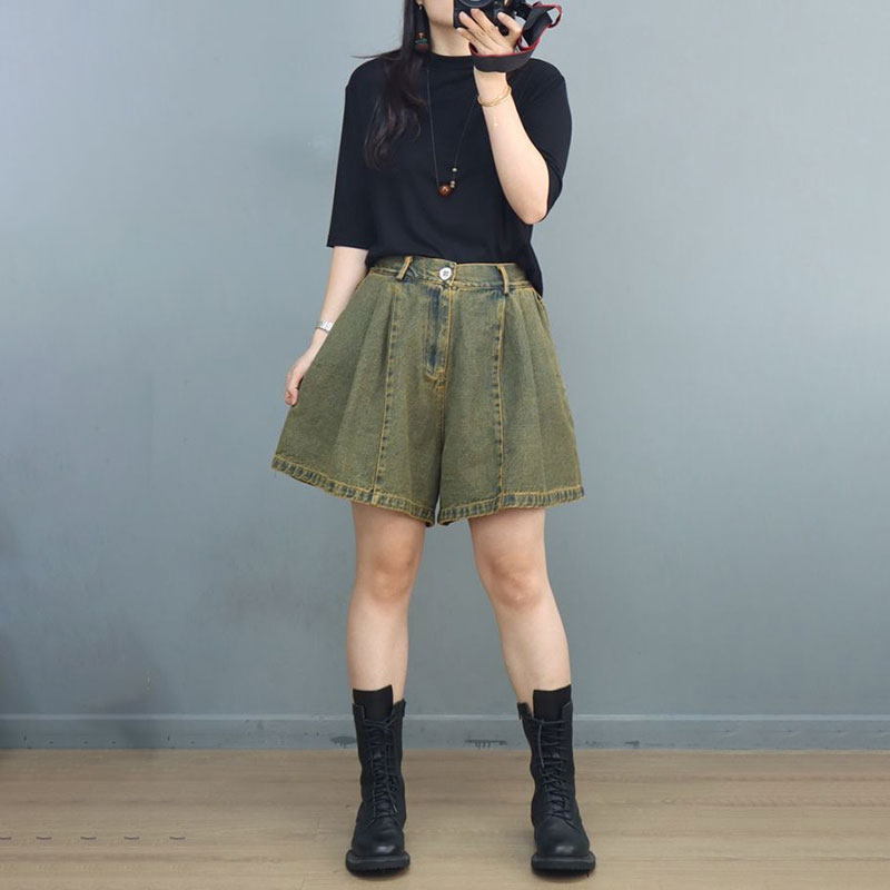 Wide Leg A-Line Jorts Color Brush Off Shorts in Coffee Green One Size ...