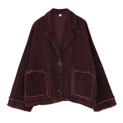 Oversized Corduroy Front Pocket Polo Jacket in Purple Red One Size ...