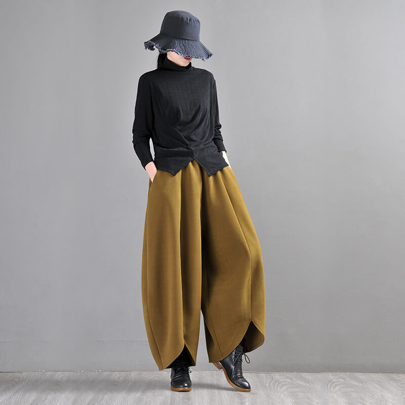 Designer Customized Balloon Wide Leg Pants in Olive Green M L ...