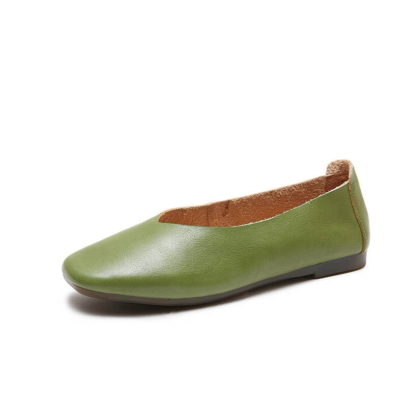 Square Toe Casual Leather Office Flats in Red Camel 35 36 37 38 39 40 ...