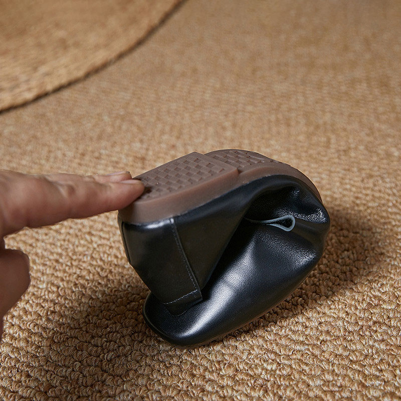 Square Toe Casual Leather Office Flats in Red Camel 35 36 37 38 39 40 ...