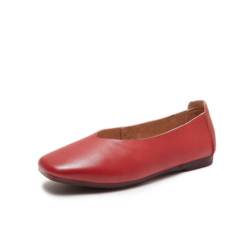 Square Toe Casual Leather Office Flats in Red Camel 35 36 37 38 39 40 ...