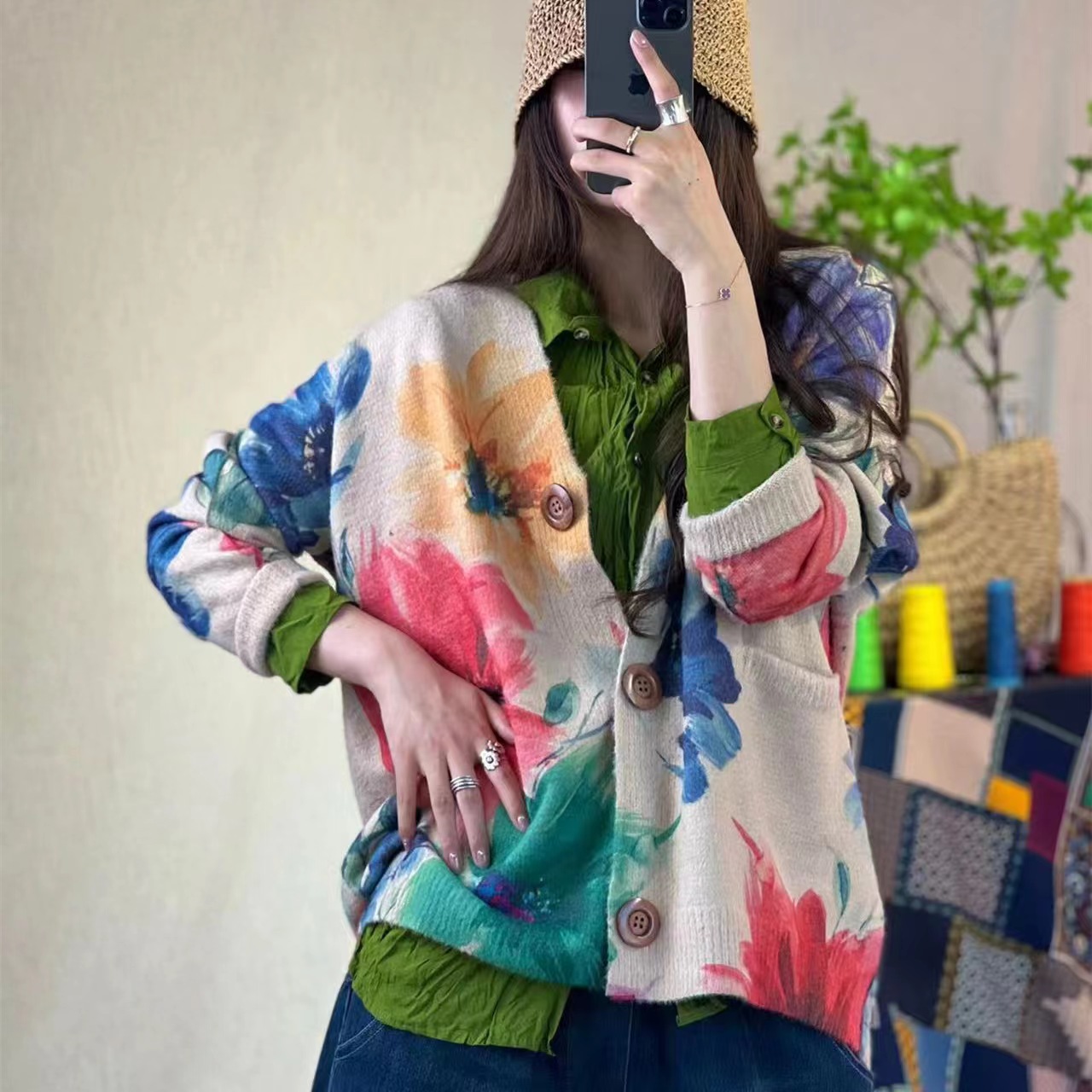 Soft Printed Short Cardigan Button Fly Sweater Cardigan in Print #3 #2 ...