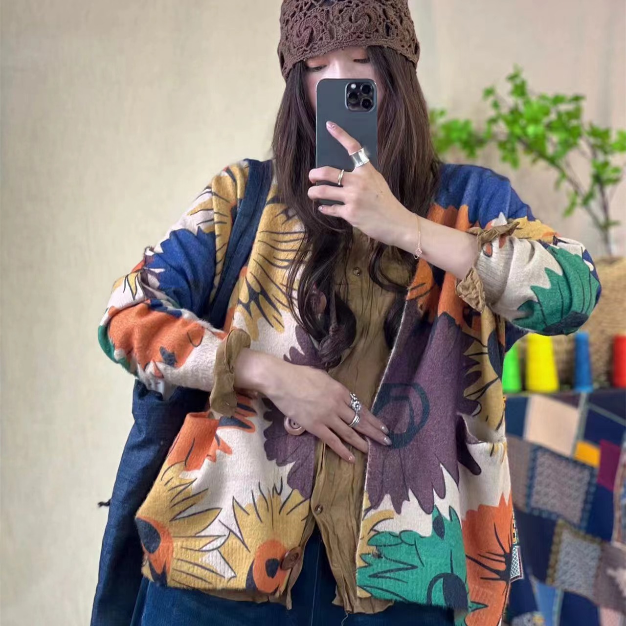 Soft Printed Short Cardigan Button Fly Sweater Cardigan in Print #3 #2 ...