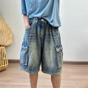 Wide Leg High Rise Jorts A-Line Denim Shorts in Blue Black One Size ...