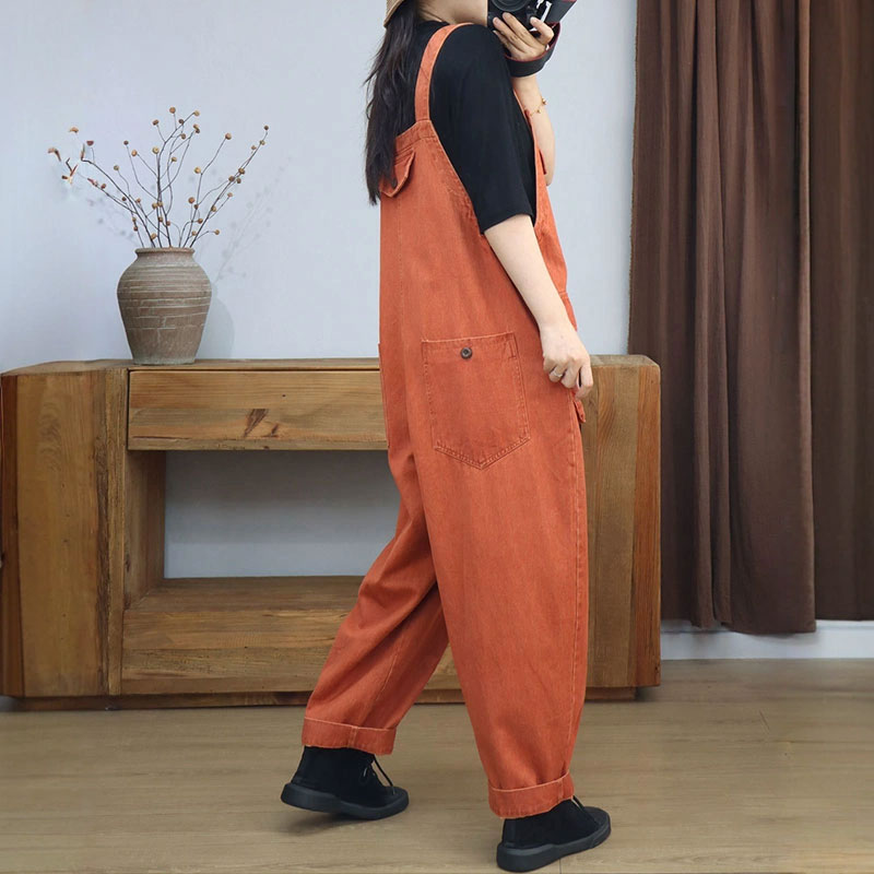 Casual Versatile Farm Overalls for Women in Camel Black Coral One Size ...