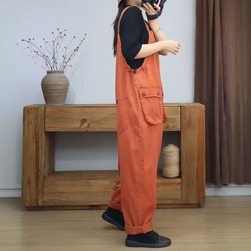 Casual Versatile Farm Overalls for Women in Camel Black Coral One Size ...