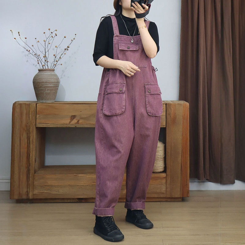 Casual Versatile Farm Overalls for Women in Camel Black Coral One Size ...