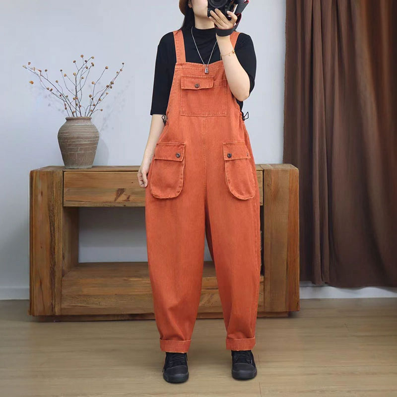 Casual Versatile Farm Overalls for Women in Camel Black Coral One Size ...